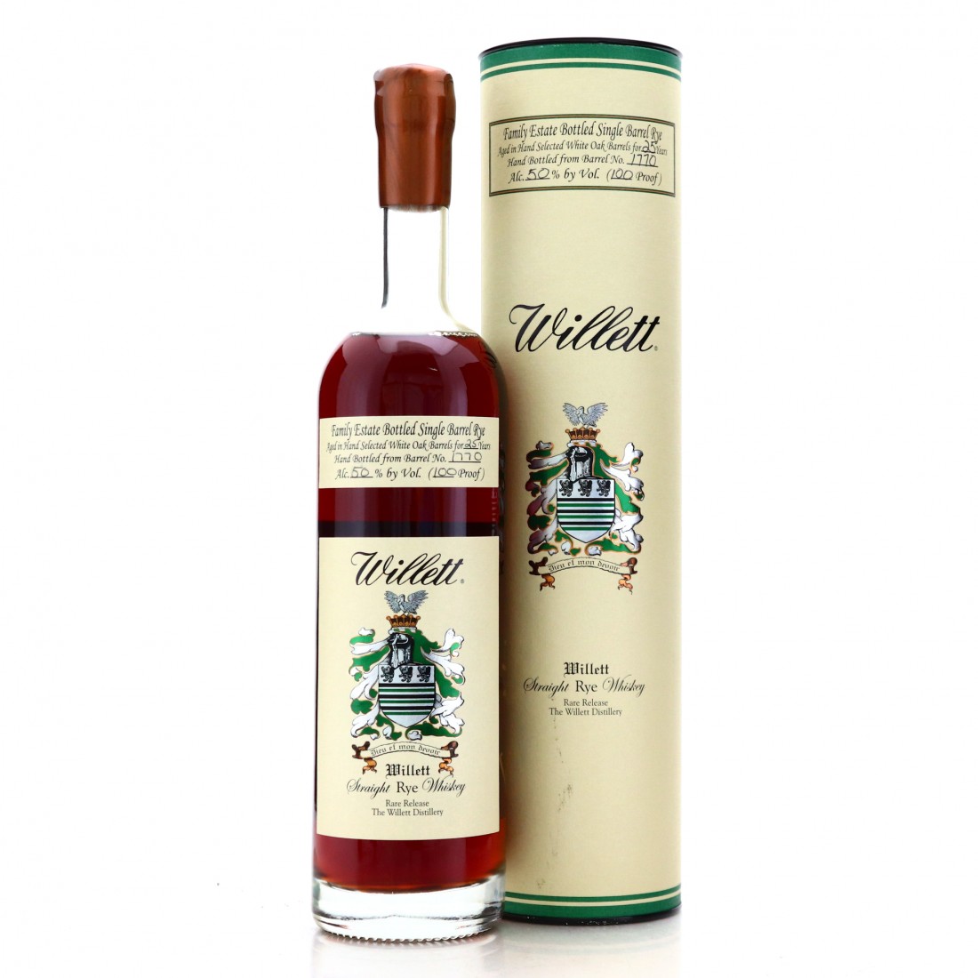 Willett Family Estate 25 Year Old Single Barrel Rye #1770 / Signed by ...