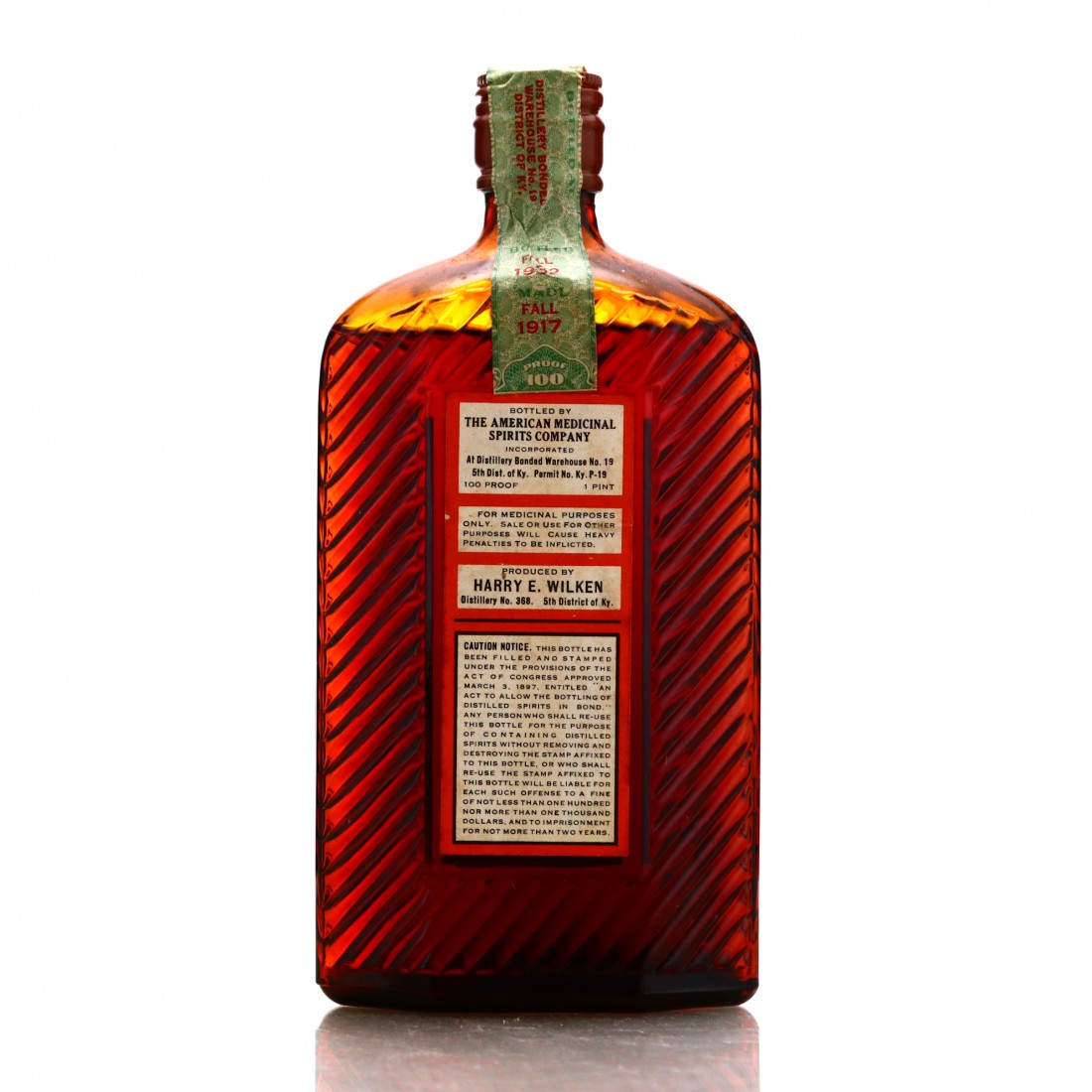 Harry E Wilken 1917 AMS Co Special Old Reserve Bourbon Pint ...