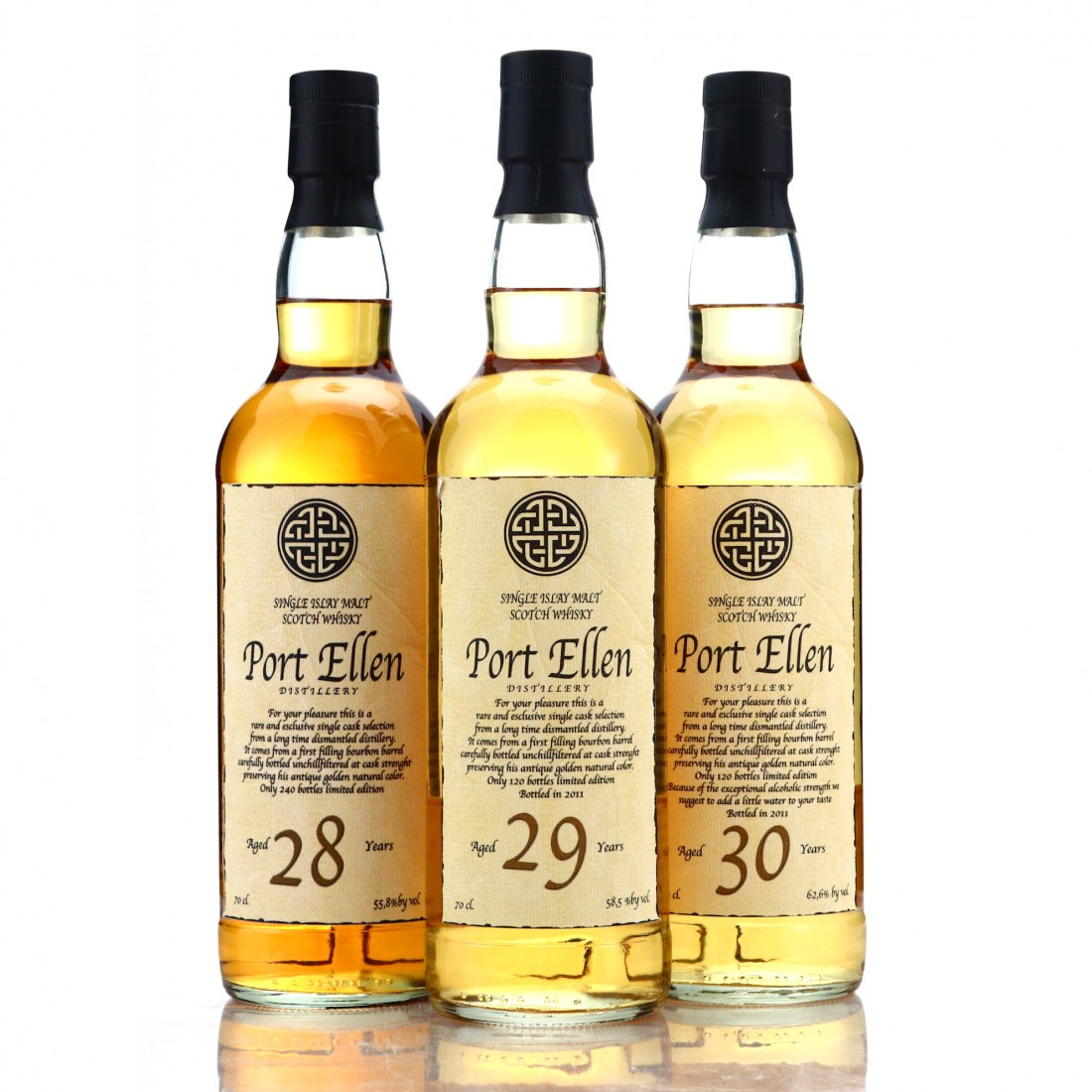 Port Ellen Old Bothwell 28, 29 & 30 Year Old 3 x 70cl with Briefcase ...