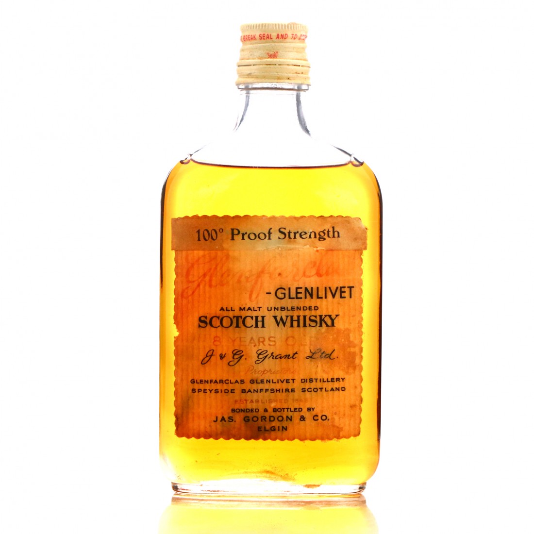 Glenfarclas 8 Year Old Jas. Gordon and Co 100 Proof Half Bottle 1960s ...
