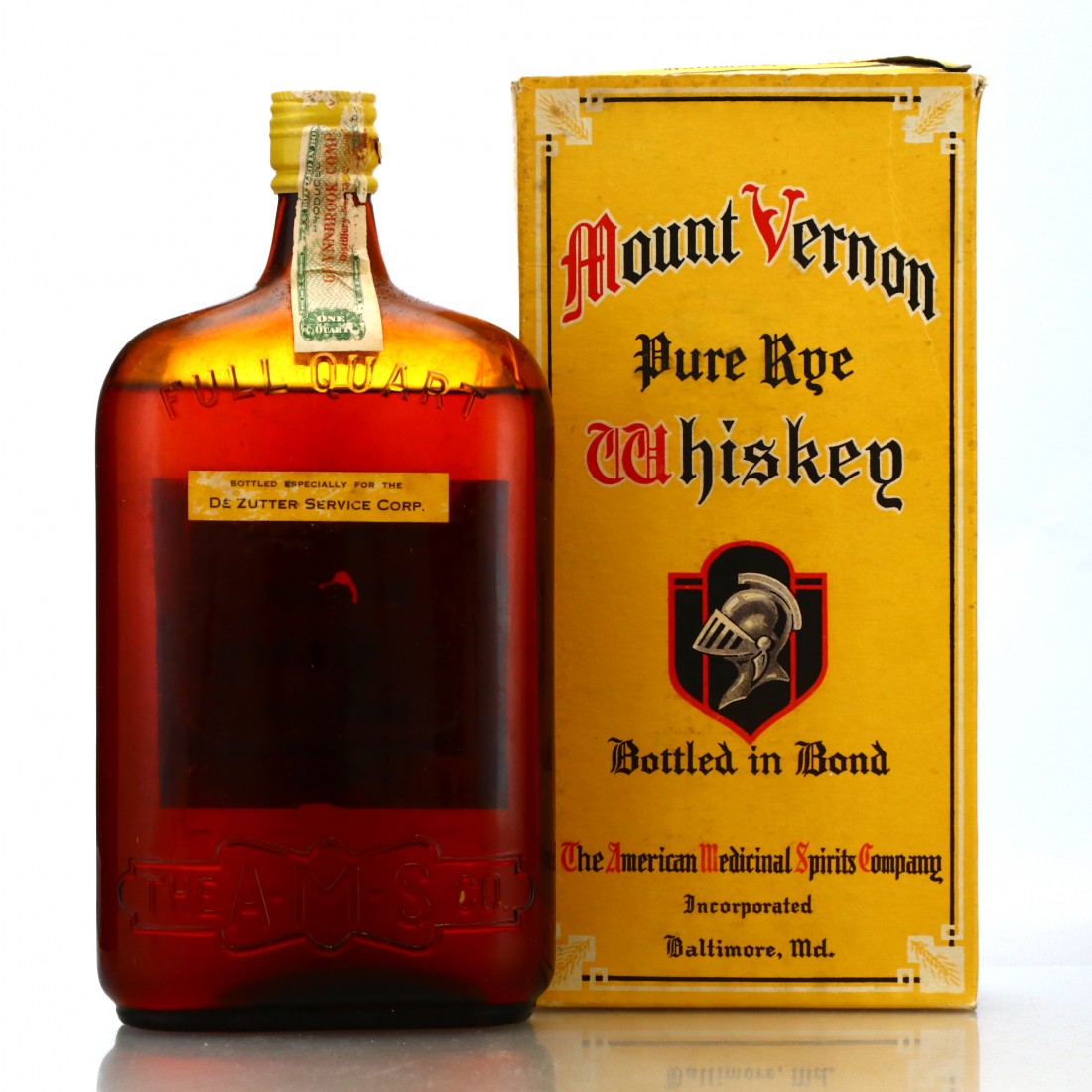 Mount Vernon 1921 AMS Co Bottled in Bond Pure Rye Quart / Prohibition ...