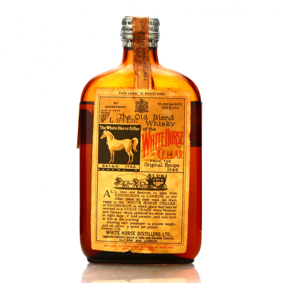 White Horse Scotch Whisky Flask Bottle 1937 | Whisky Auctioneer