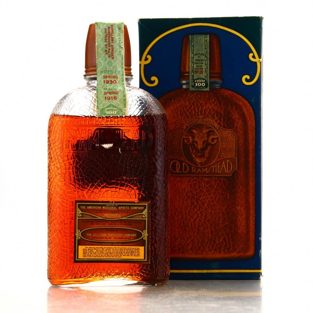 Old Ramshead 1916 AMS Co Bottled in Bond Whiskey Pint / Prohibition Era ...