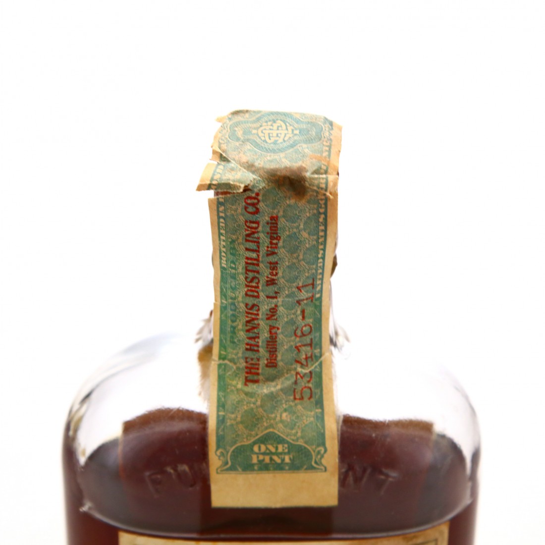 Hannisville 1914 Bottled in Bond Pure Rye Pint / Prohibition Era ...