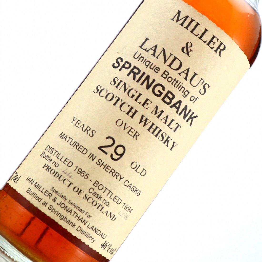 Springbank 1965 Single Cask #1298 29 Year Old / Miller and Landau's ...