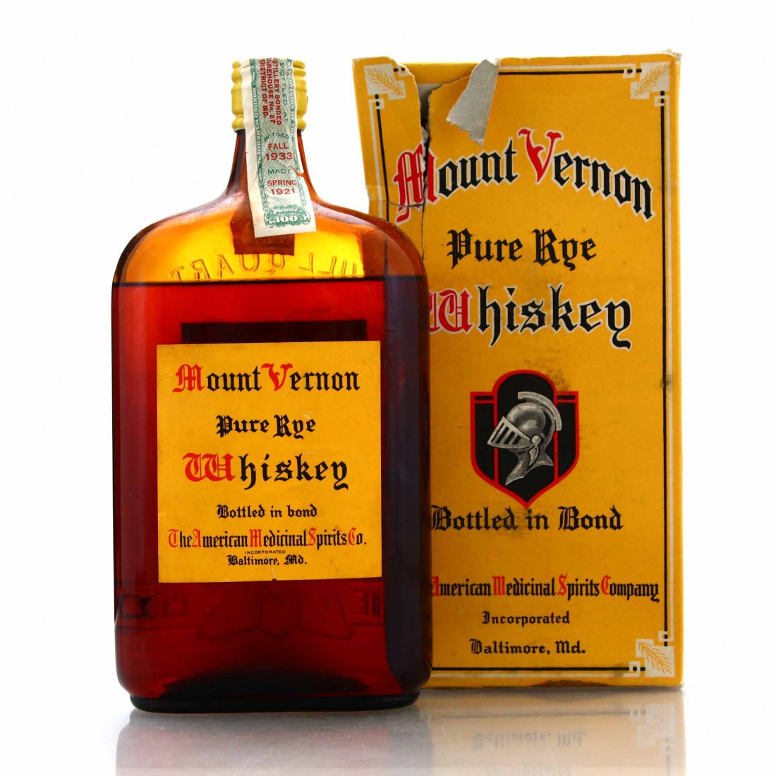 Mount Vernon 1921 AMS Co Bottled in Bond Pure Rye Quart / Prohibition ...