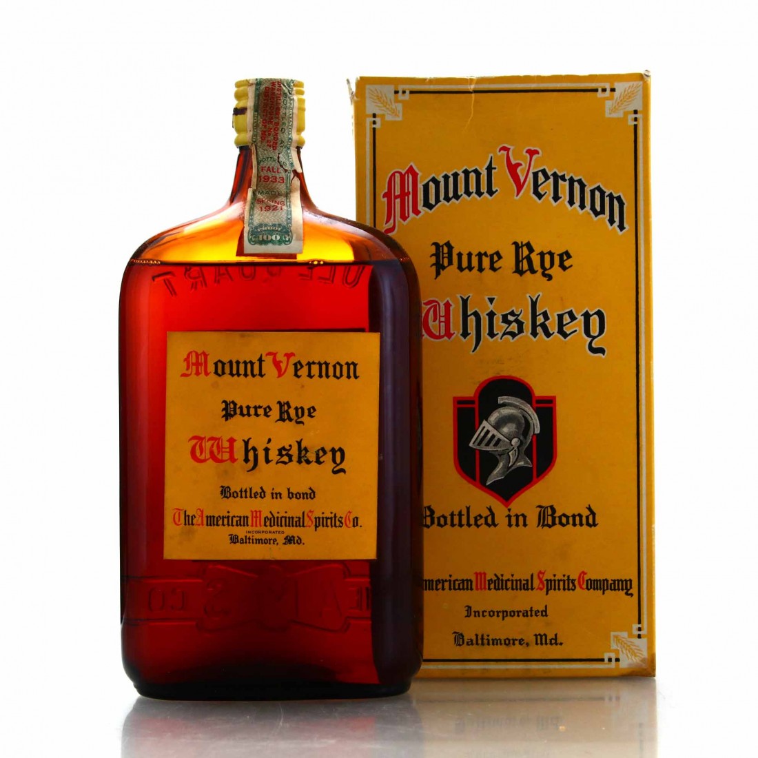 Mount Vernon 1921 AMS Co Bottled in Bond Pure Rye Whiskey Pint ...