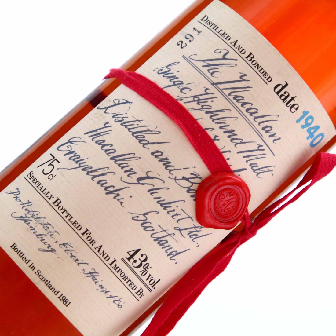 Macallan 1940 Handwritten Label / Pro Nobilitate Ebert, Hainzl & Co ...