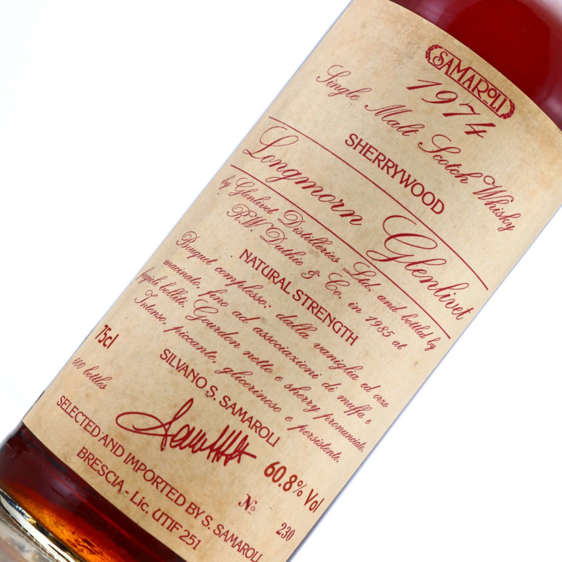 Longmorn 1974 Samaroli Natural Strength Sherry Wood | Whisky Auctioneer