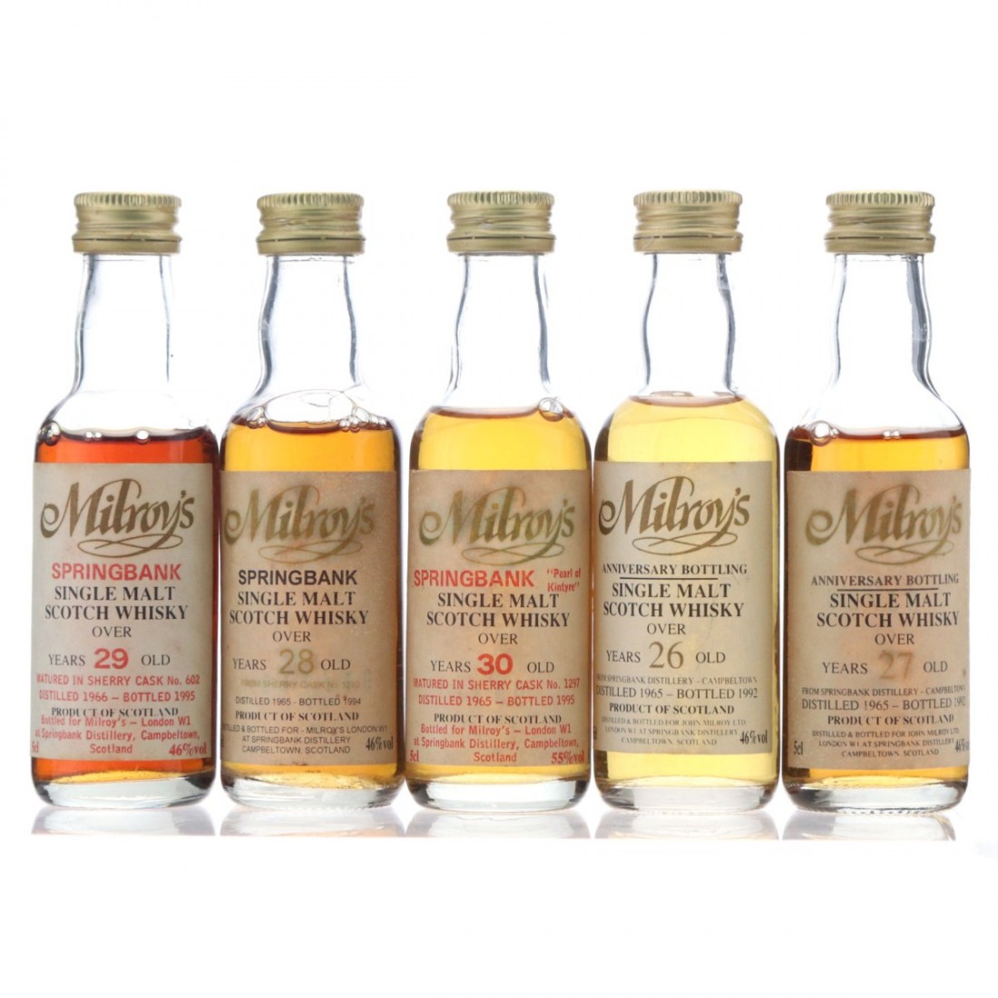 Springbank 1965 & 1966 Milroy's Miniatures 5 x 5cl | Whisky Auctioneer