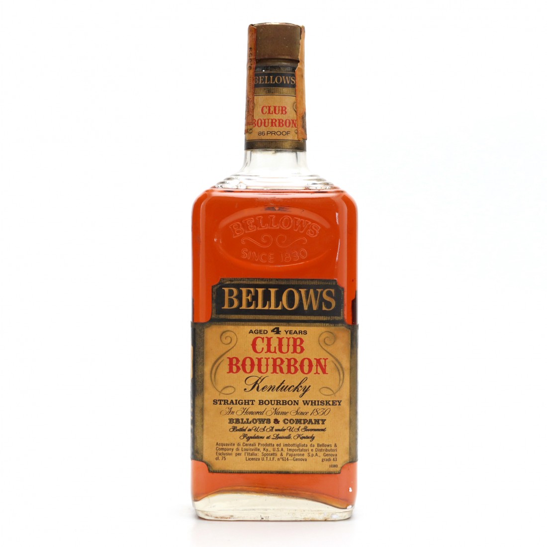Bellows 4 Year Old Club Bourbon 1970s | Whisky Auctioneer