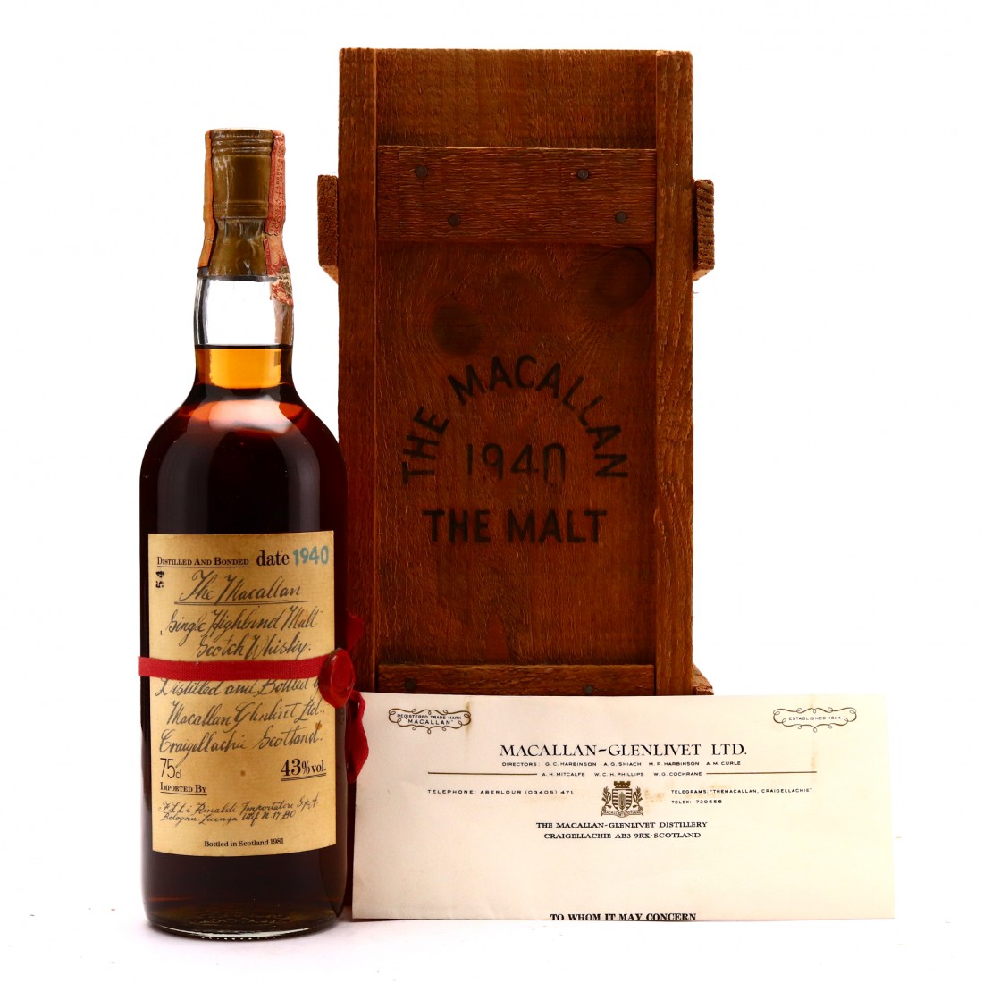 Macallan 1940 Handwritten Label / Rinaldi Import | Whisky Auctioneer