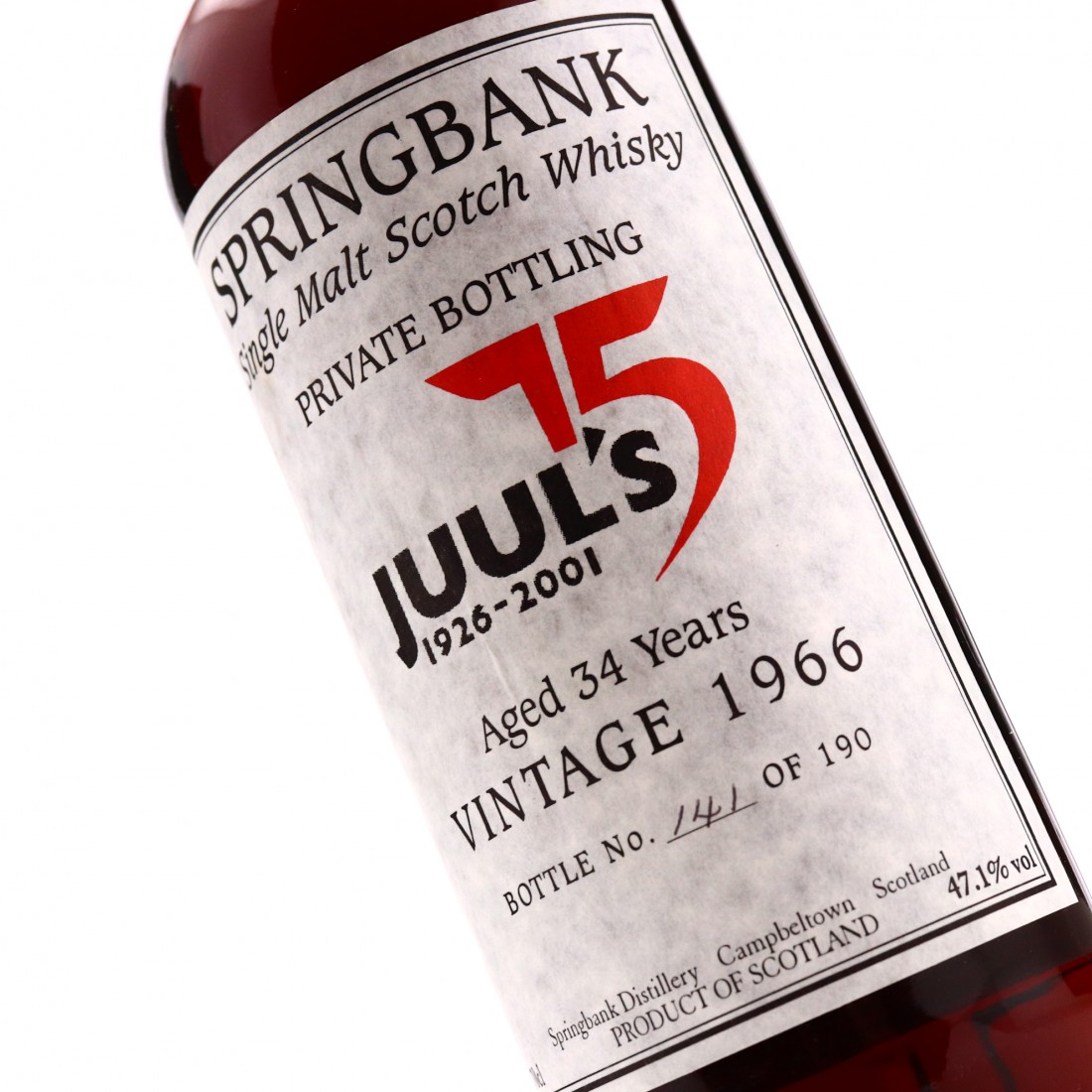 Springbank 1966 Private Cask 34 Year Old / Juul's 75th Anniversary ...