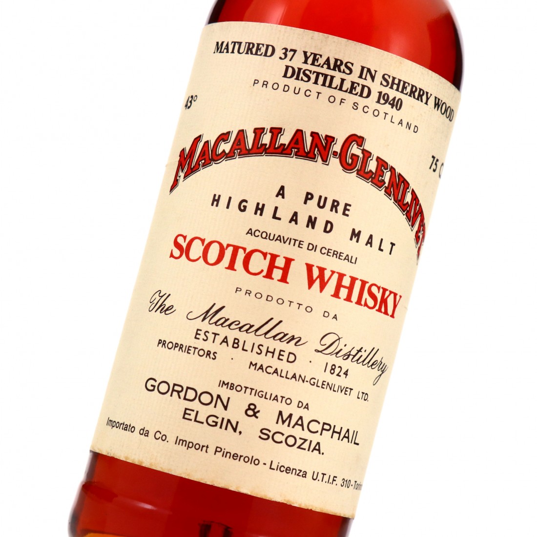 Macallan 1940 Gordon and MacPhail 37 Year Old / Co. Pinerolo Import ...
