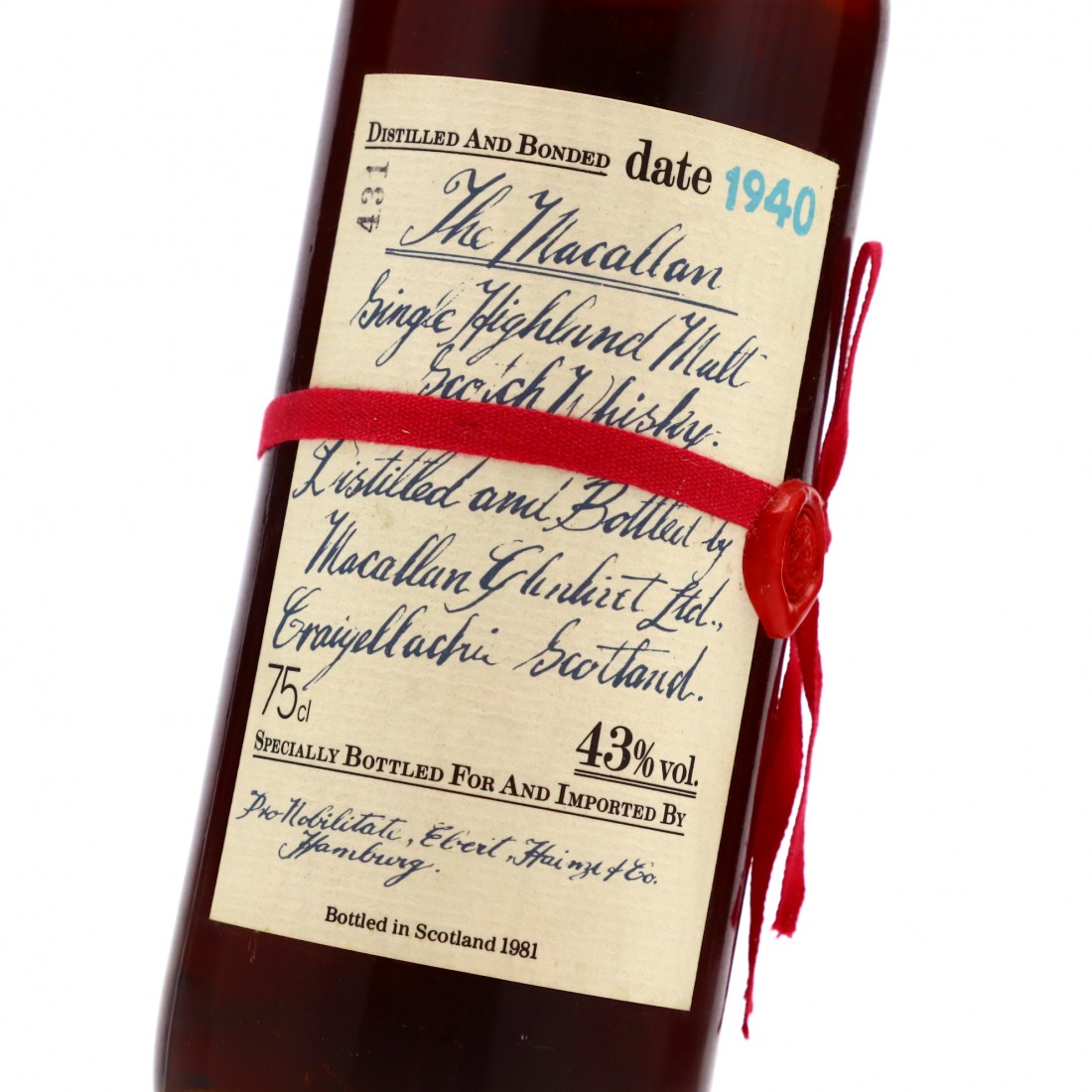 Macallan 1940 Handwritten Label / Pro Nobilitate Ebert, Hainzl & Co ...