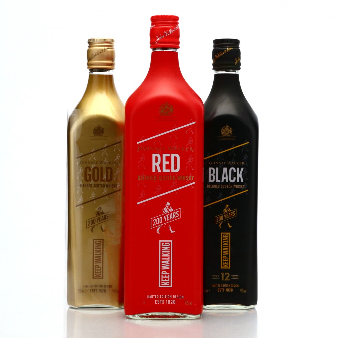 Johnnie Walker Red, Gold & Black Label 200th Anniversary x 3 / 70cl & 1 ...
