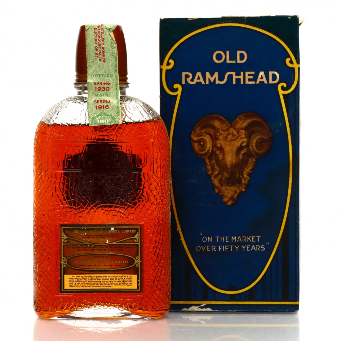 Old Ramshead 1916 AMS Co Bottled in Bond Whiskey Pint / Prohibition Era ...