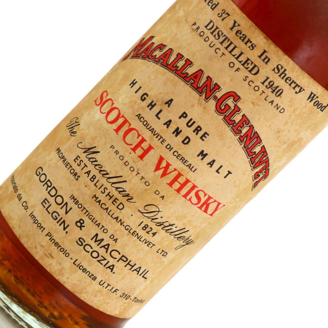 Macallan 1940 Gordon and MacPhail 37 Year Old / Co. Pinerolo Import ...