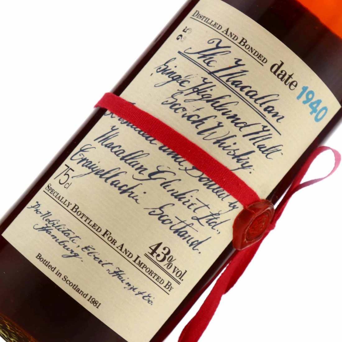 Macallan 1940 Handwritten Label / Pro Nobilitate Ebert, Hainzl & Co ...