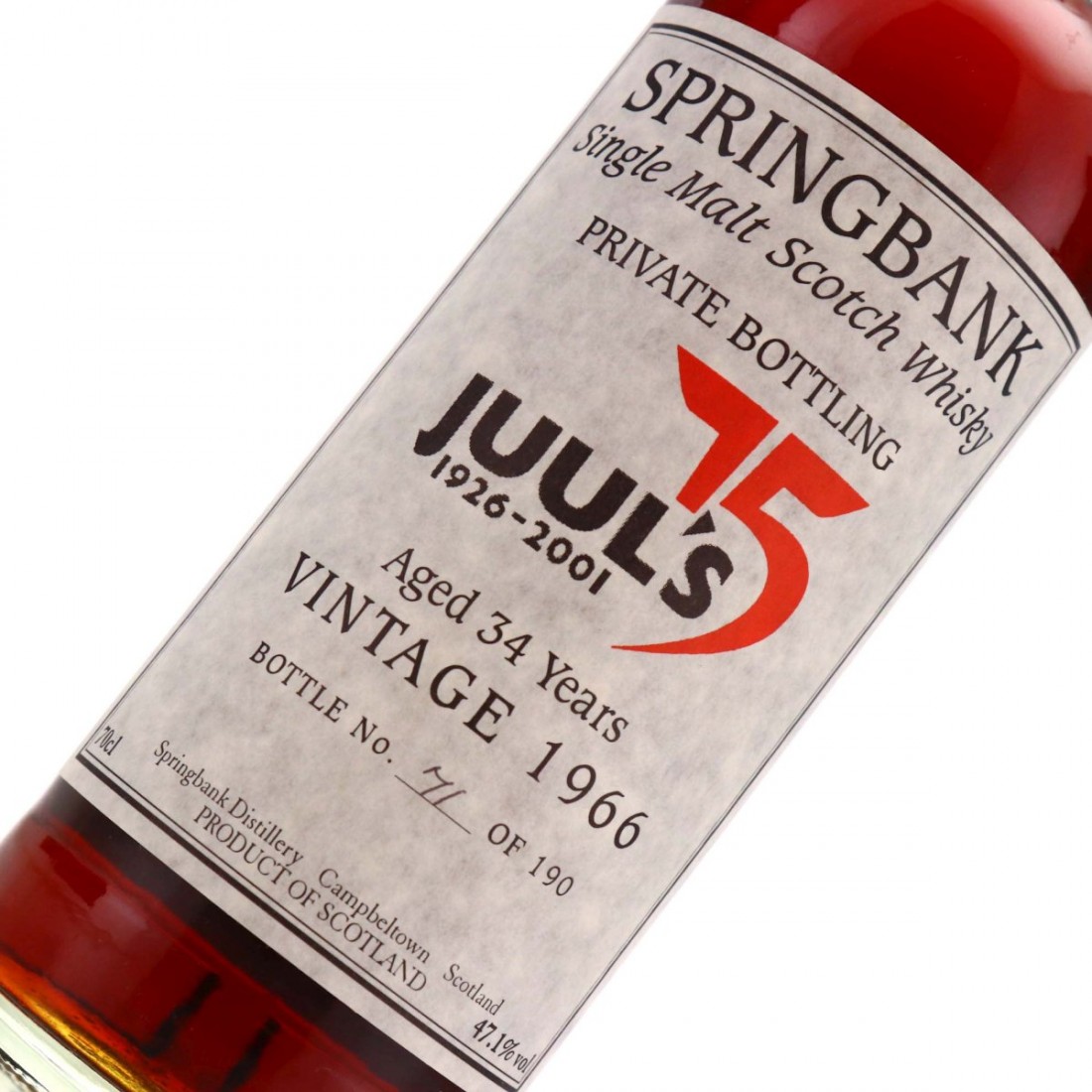 Springbank 1966 Private Cask 34 Year Old / Juul's 75th Anniversary ...