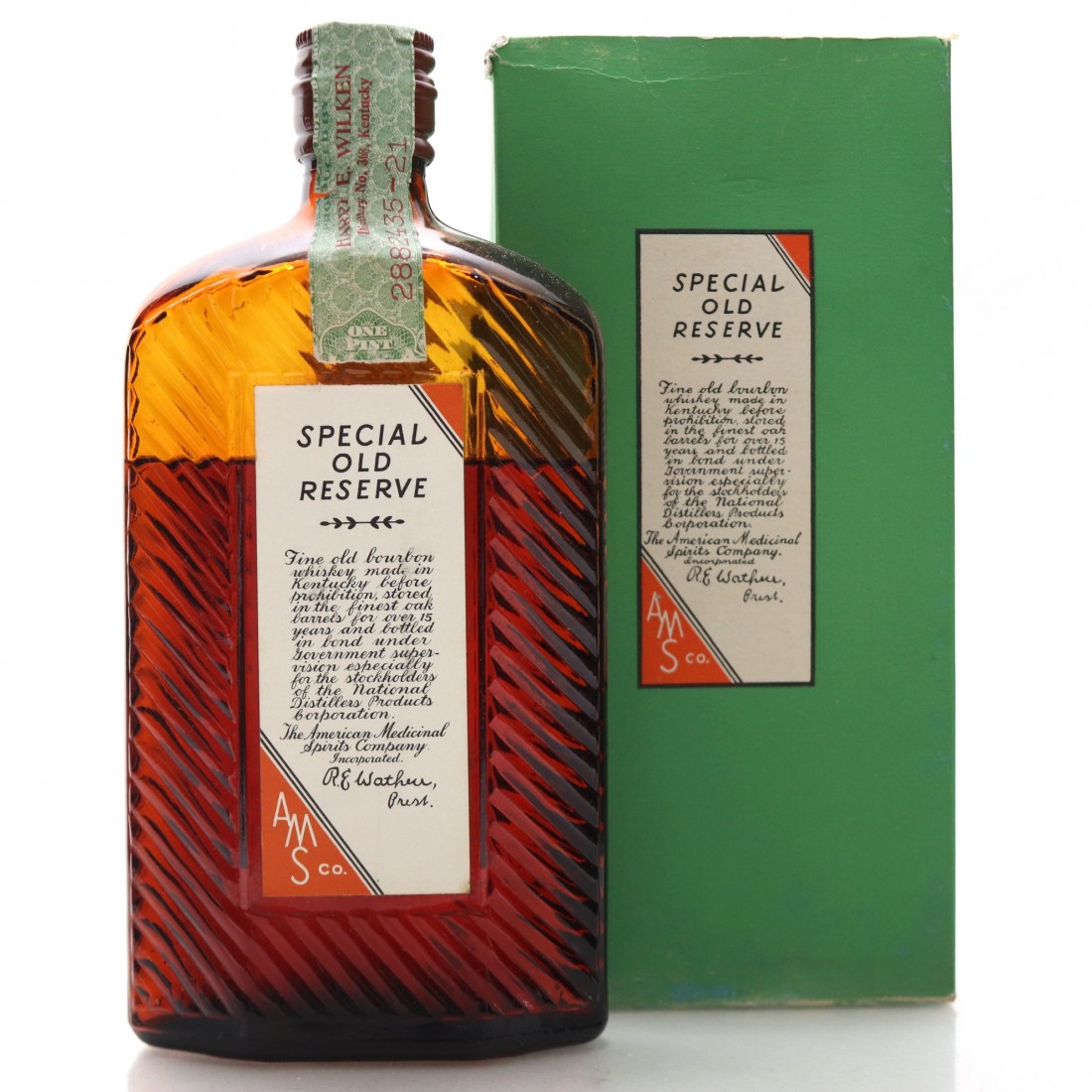 Harry E Wilken 1917 AMS Co Special Old Reserve Bourbon Pint ...