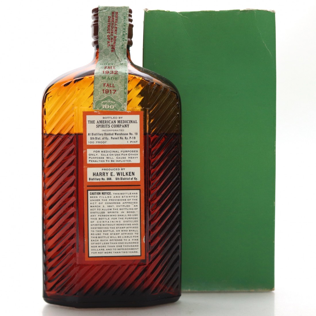 Harry E Wilken 1917 AMS Co Special Old Reserve Bourbon Pint ...