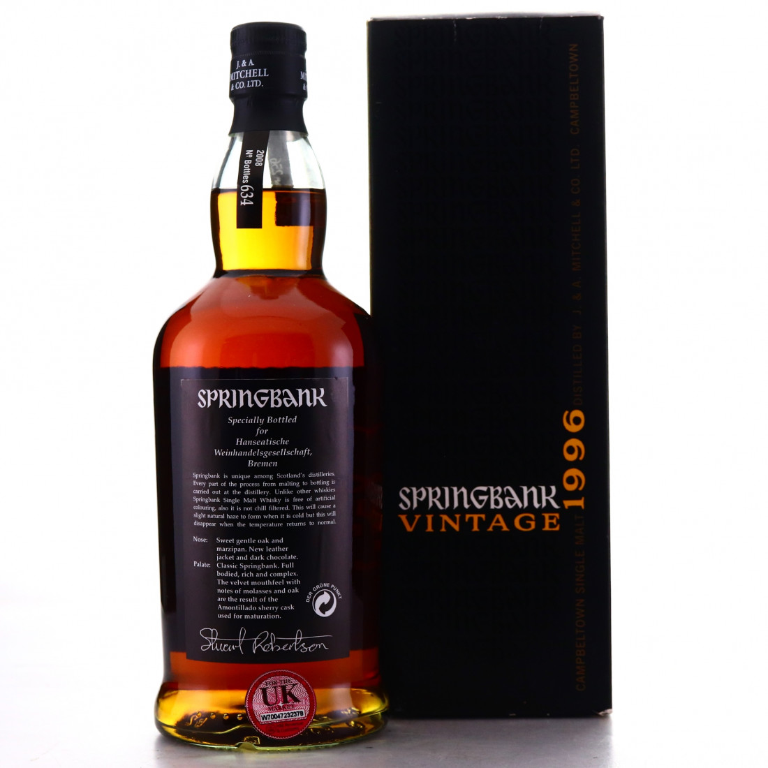 Springbank 1996 Single Cask #256 / Hanseatische Weinhandelsgesellschaft ...