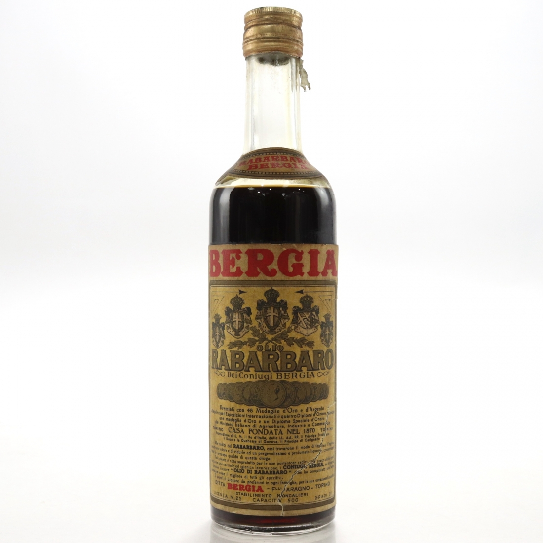 Bergia Infuso Di Rabarbaro 50cl 1950s | Whisky Auctioneer