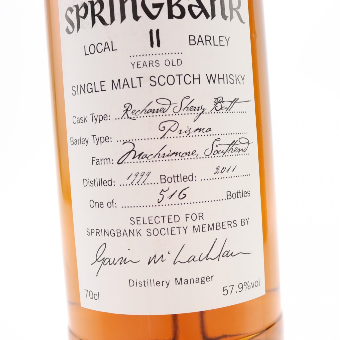 Springbank 1999 Springbank Society 11 Year Old / Local Barley Single ...