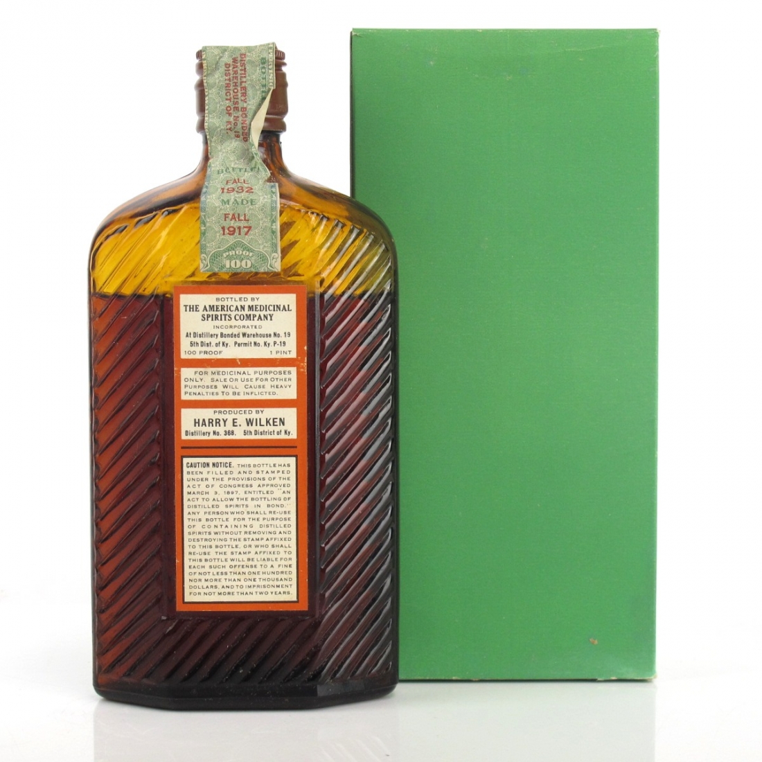 Harry E Wilken 1917 AMS Co Special Old Reserve Bourbon / Prohibition ...