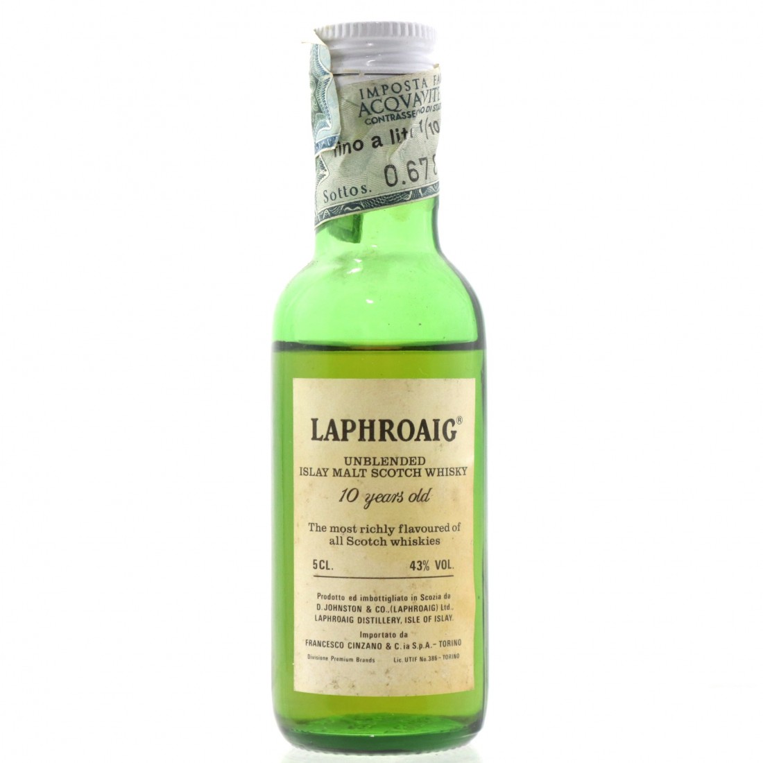Laphroaig 10 Year Old Miniature 5cl 1980s Cinzano Import Whisky