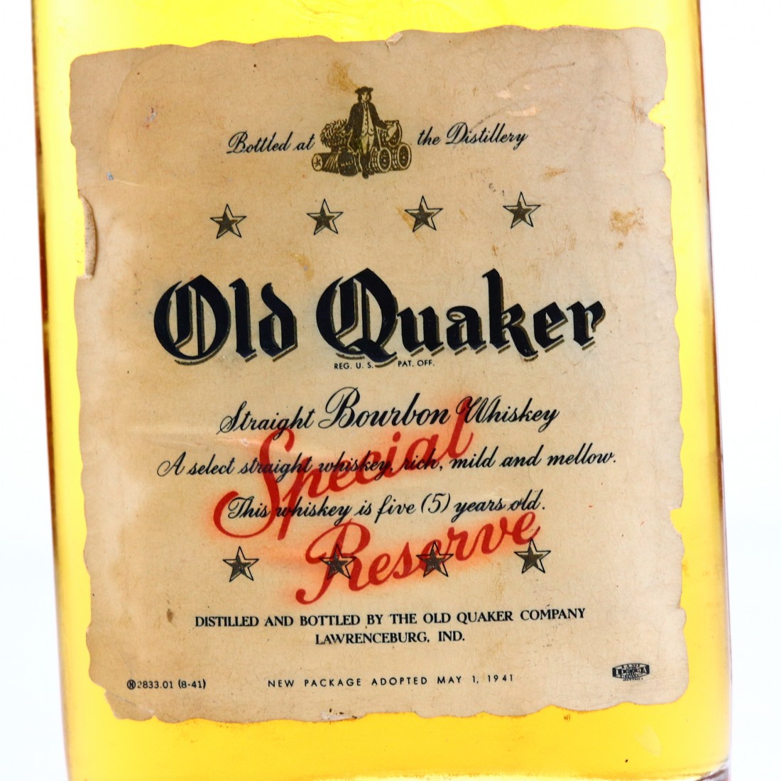 Old Quaker Special Reserve 5 Year Old Straight Bourbon Half Pint 1967 ...