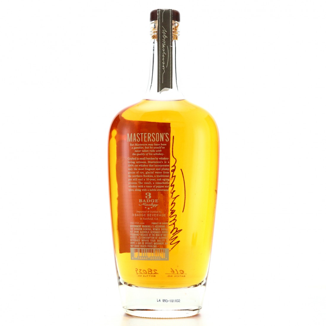 Masterson s 10 Year Old Straight Rye Whiskey Whisky Auctioneer Masterson s 10 Year Old Straight Rye Whiskey Whisky Auctioneer