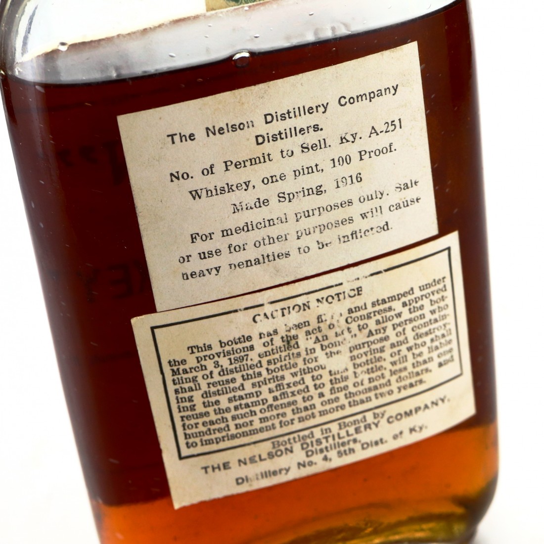 Nelson 1916 Bottled in Bond Standard Whiskey Pint / Prohibition Era ...
