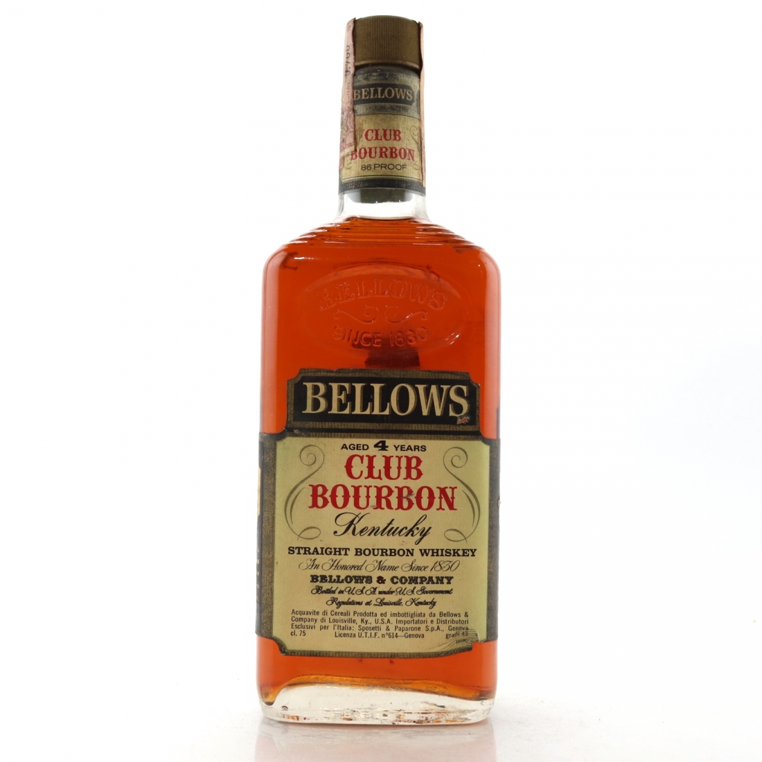 Bellows 4 Year Old Club Bourbon 1970s | Whisky Auctioneer