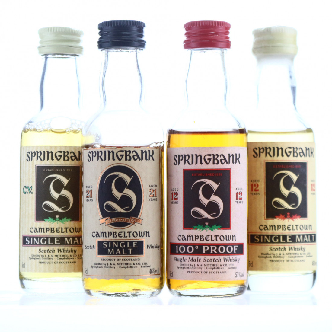 Springbank Miniatures x 4 / Includes 12 Year Old 100 Proof Green ...
