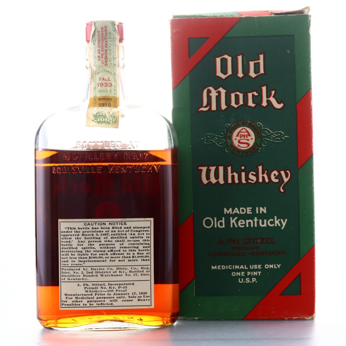 Old Mock 1916 A Ph Stitzel 18 Year Old Pint / Prohibition Era Bottling ...